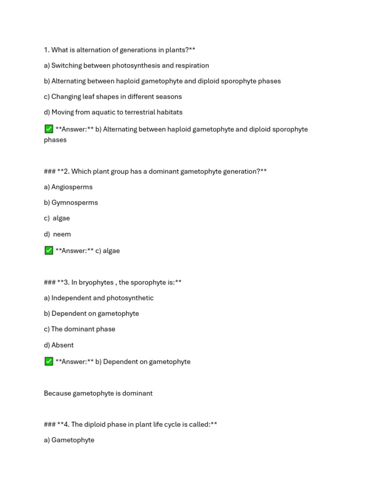 Plant Life Cycle: Alternation of Generations | PDF | Spore | Plant ...