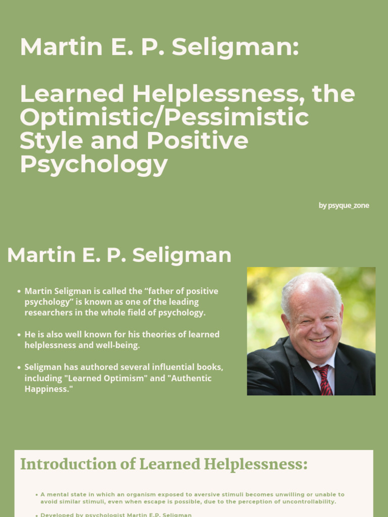 Martin E. P. Seligman Learned Helplessness | PDF | Optimism | Positive ...