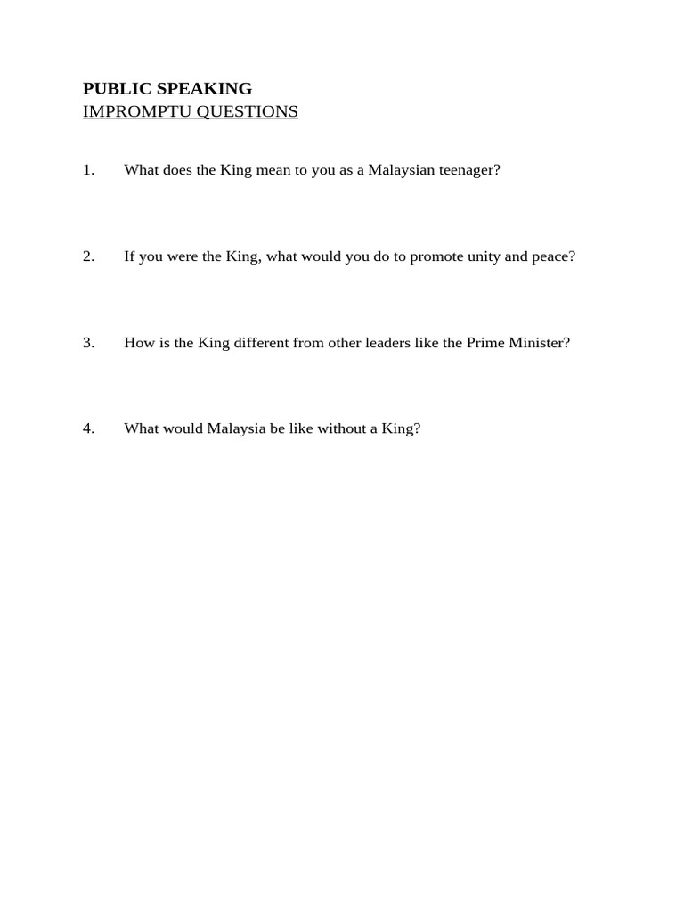 Public Speaking Impromptu Questions | PDF