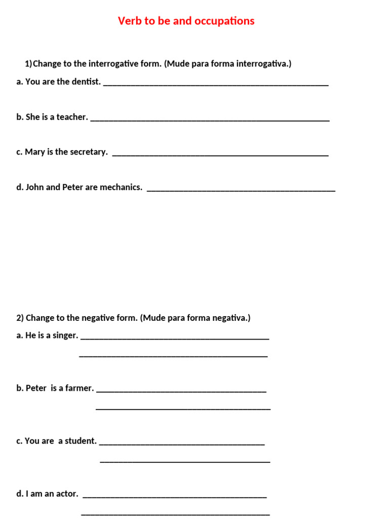 Verb To Be and Occupations | PDF