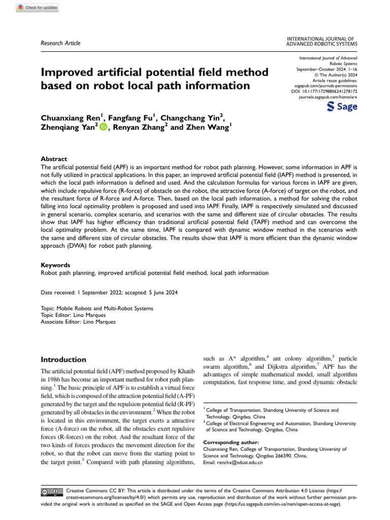 Ren Et Al 2024 Improved Artificial Potential Field Method Based on Robot Local Path Information ...
