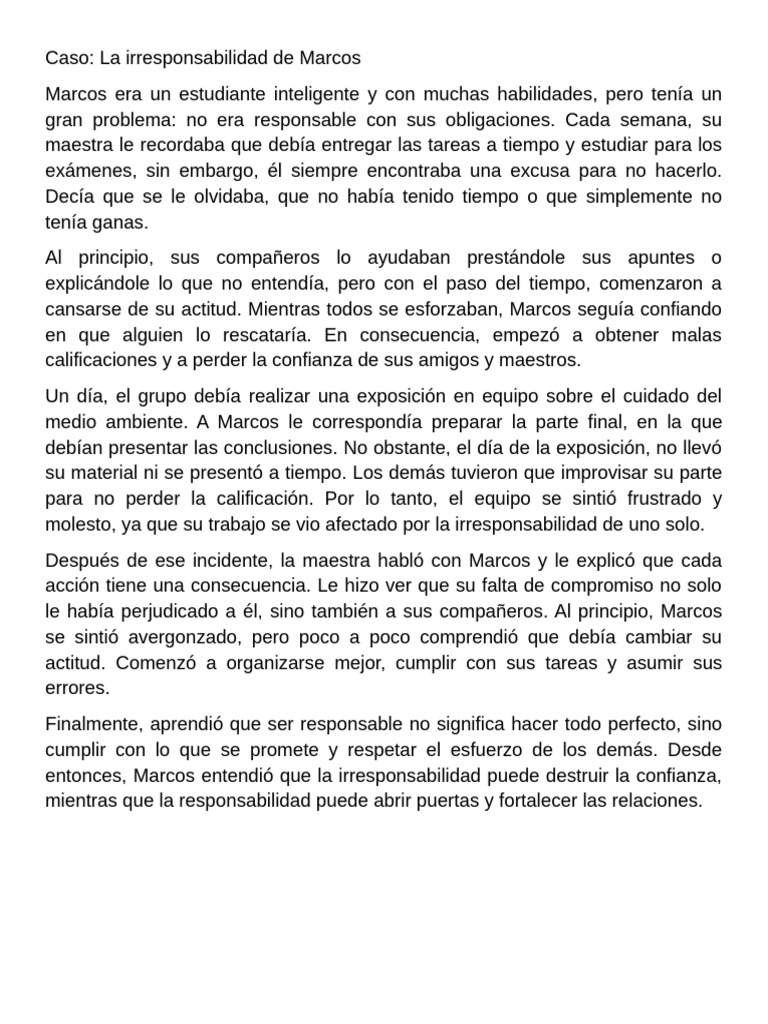 La Irresponsabilidad de Marcos | PDF