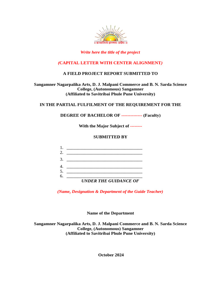 Field Project Report-Format | PDF | Academic Degree | Academia