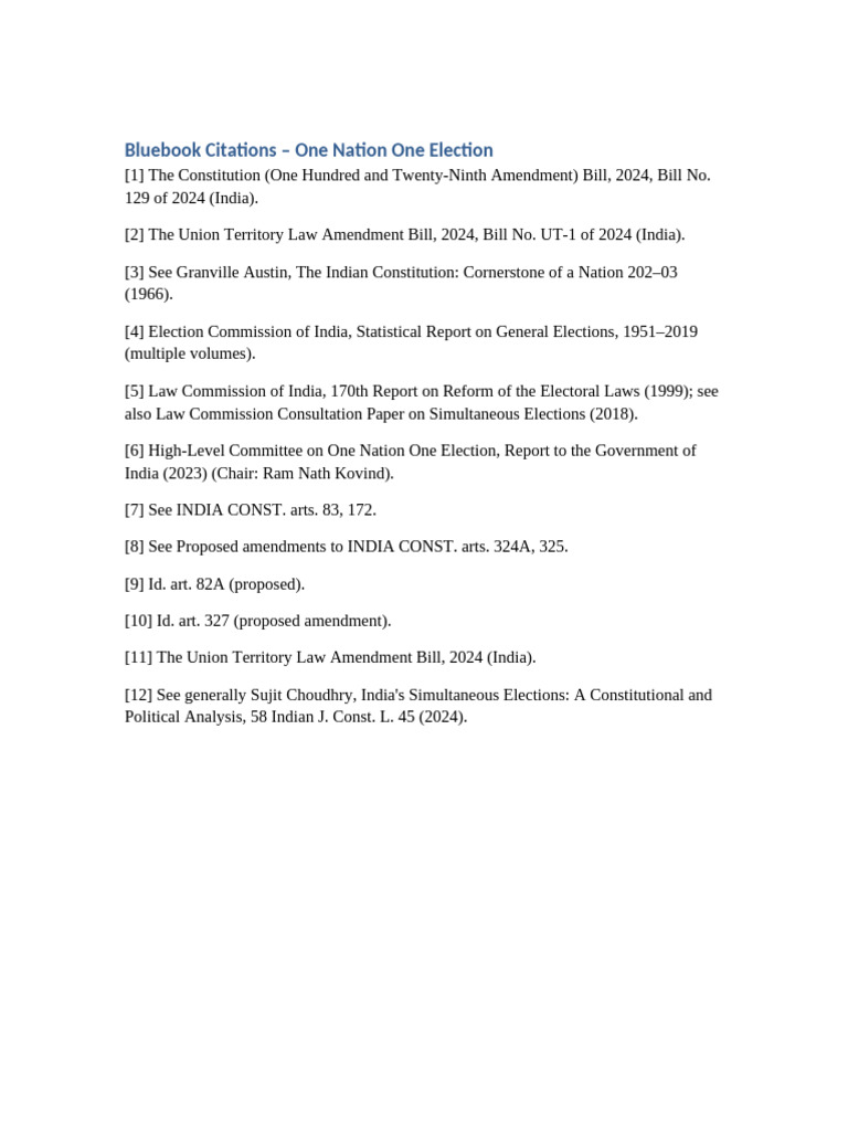 Bluebook Citations for One Nation Election | PDF