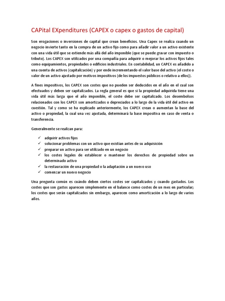 Significado Capex y Opex | PDF | Gastos de capital | Economias