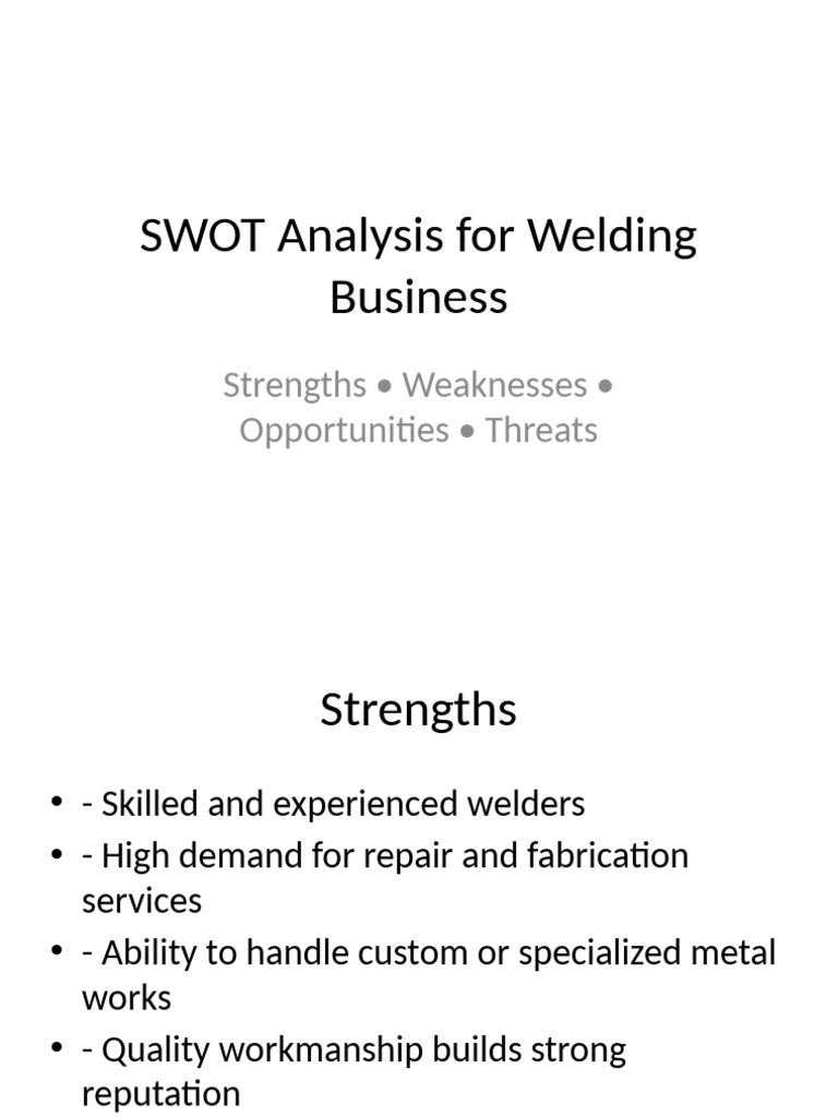 SWOT Analysis for Welding Business | PDF