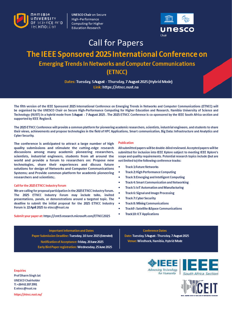 ETNCC-Call For Papers 2025 (Extended) - 250518 - 210001 | PDF | Computing