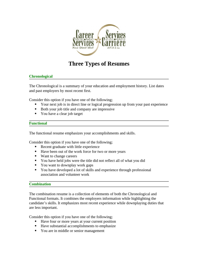 Three Types of Resumes | PDF