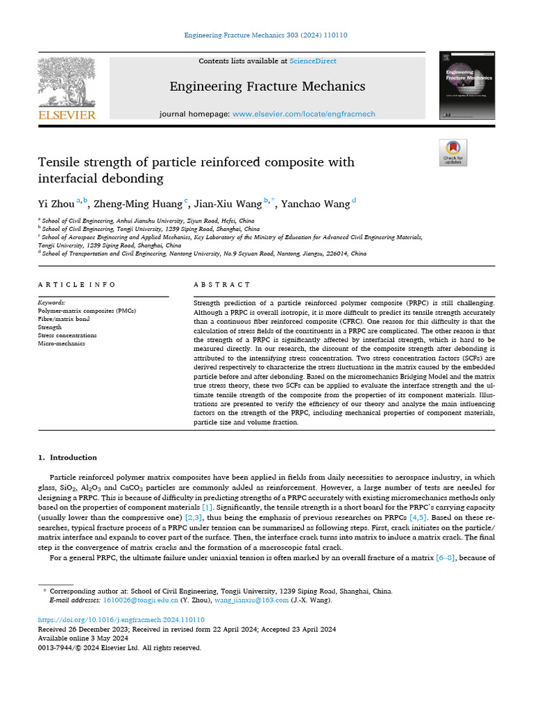 Tensile Strength of Particle Reinforced Composite With Interfacial ...