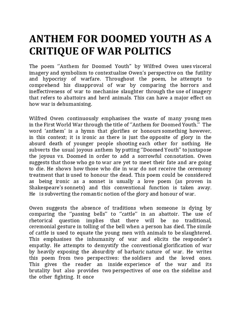 Critique of War in Owen's Anthem | PDF | Poetry