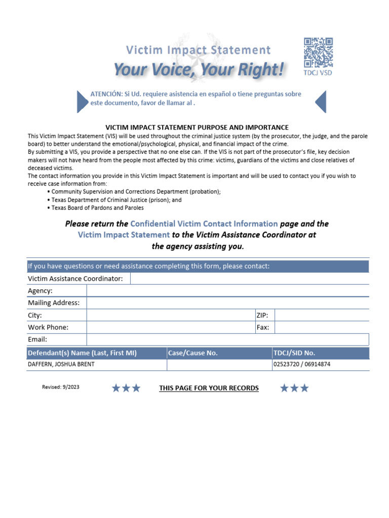 Victim Impact Statement | PDF | Victimology | Crimes