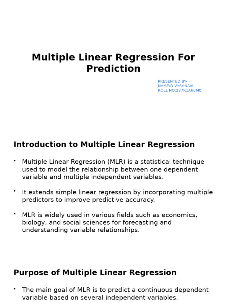 Multiple Linear Regression For Prediction Tasks Using Code | PDF ...