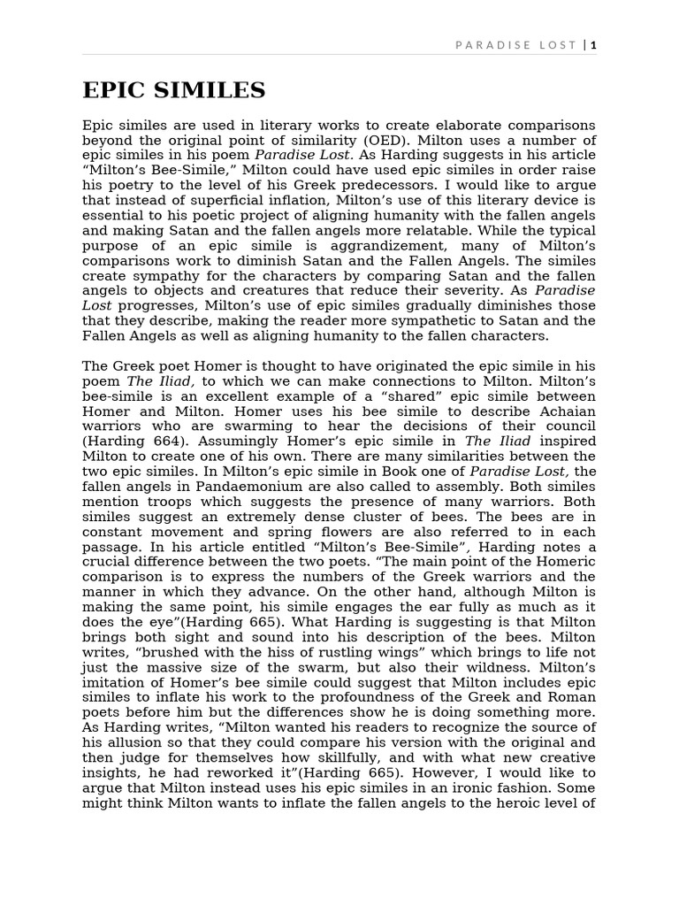 Epic Similes | PDF | Paradise Lost | Satan