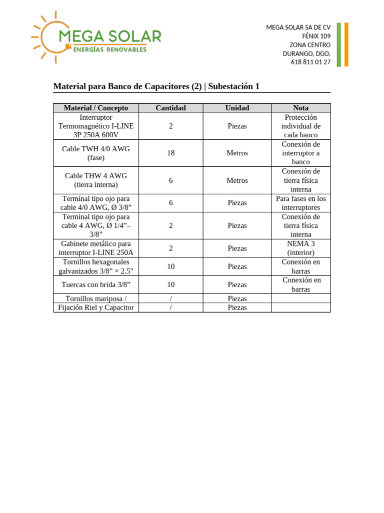 Material Para Banco de Capacitores | PDF
