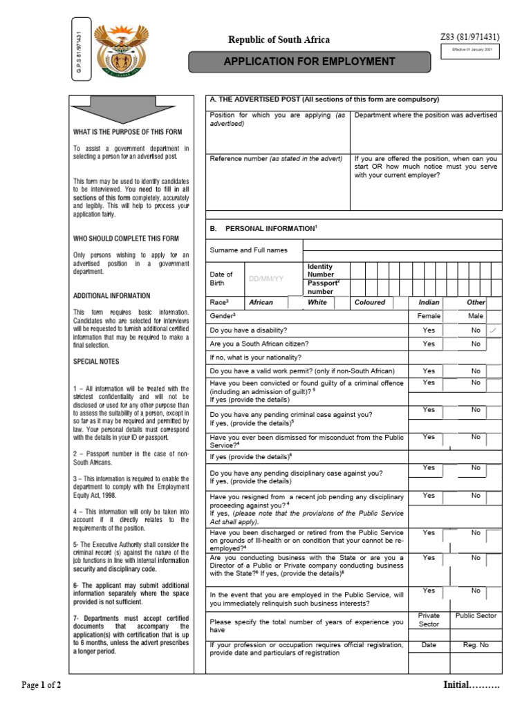 Government Job Application Form Z83 | PDF | Justice | Crime & Violence