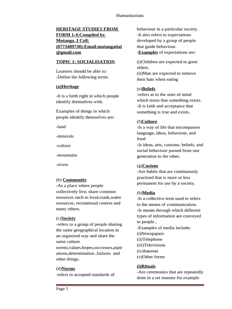 Heritage Notes Form 3-4-1 073230 | PDF | Identity Document | Socialization