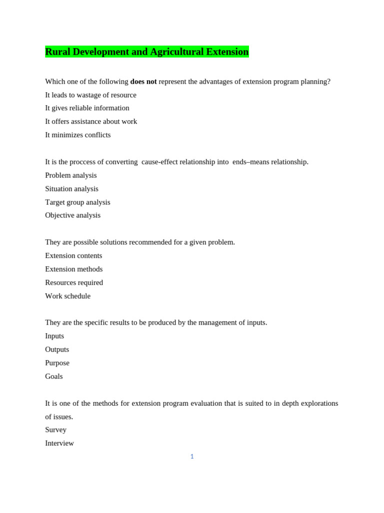 Extension Program Planning in Agriculture | PDF | Sampling (Statistics ...