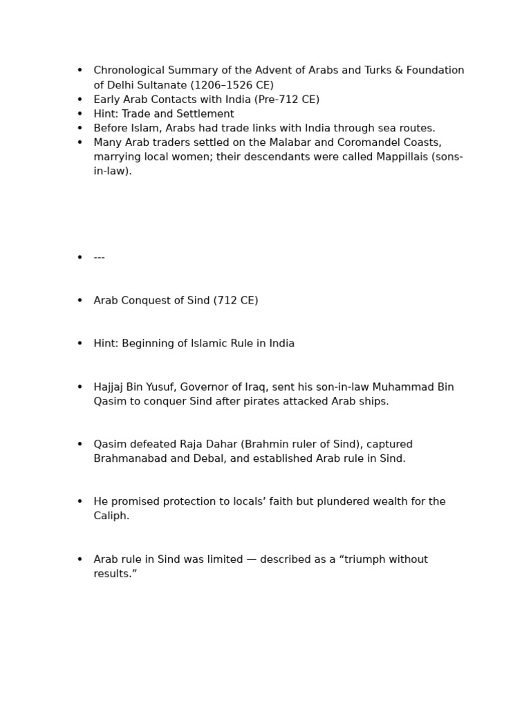 Arabs and Turks: Delhi Sultanate Origins | PDF | Asia