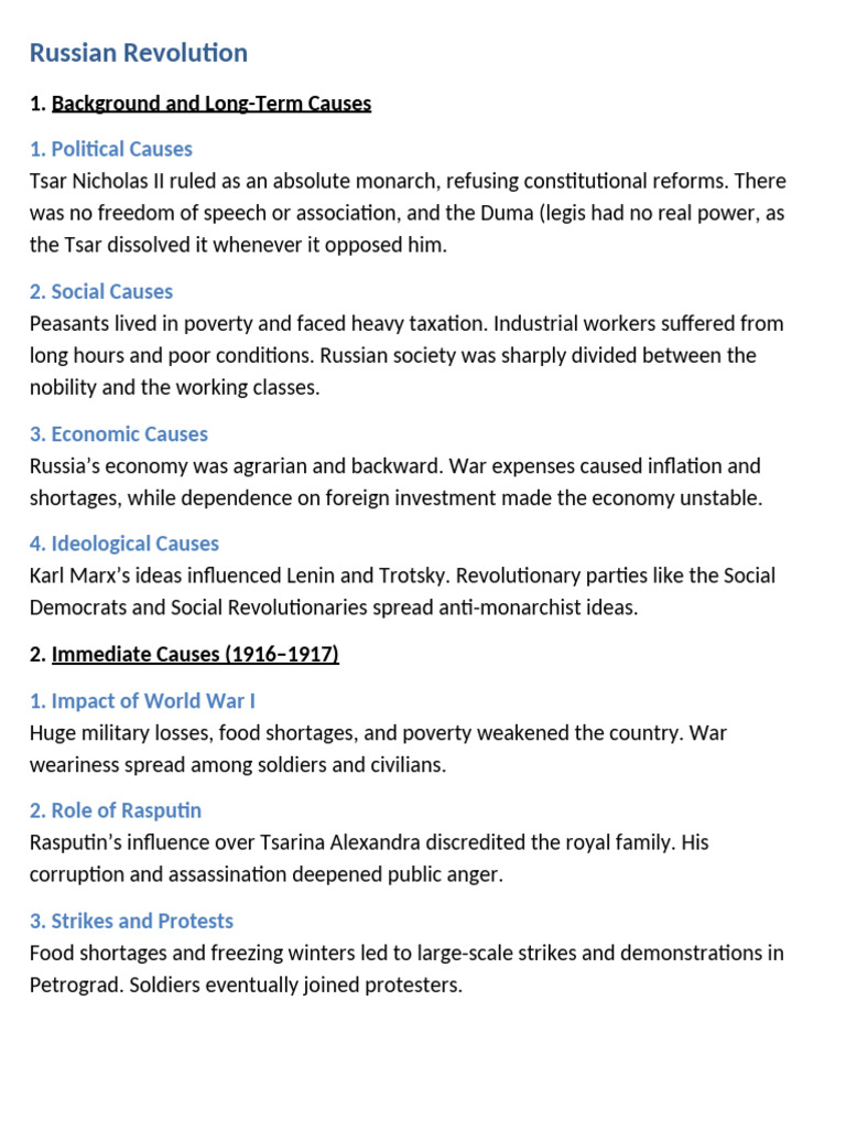 Causes and Events of the Russian Revolution | PDF | Vladimir Lenin ...