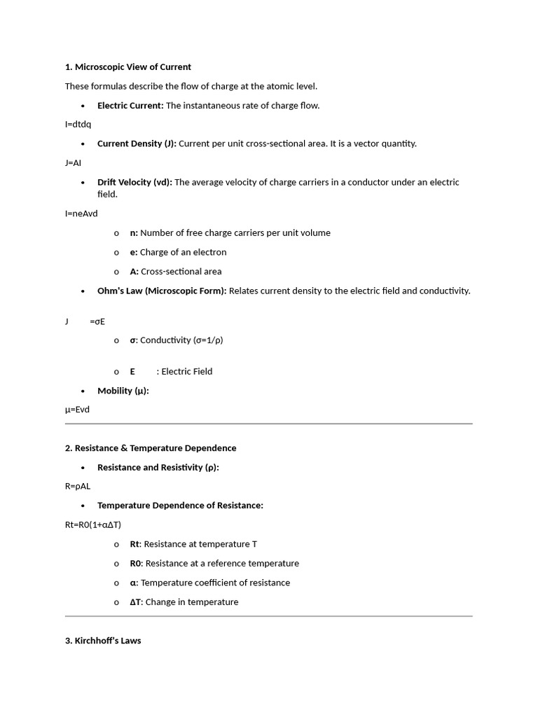 Formulas for Electric Current Flow | PDF | Electric Current | Voltage