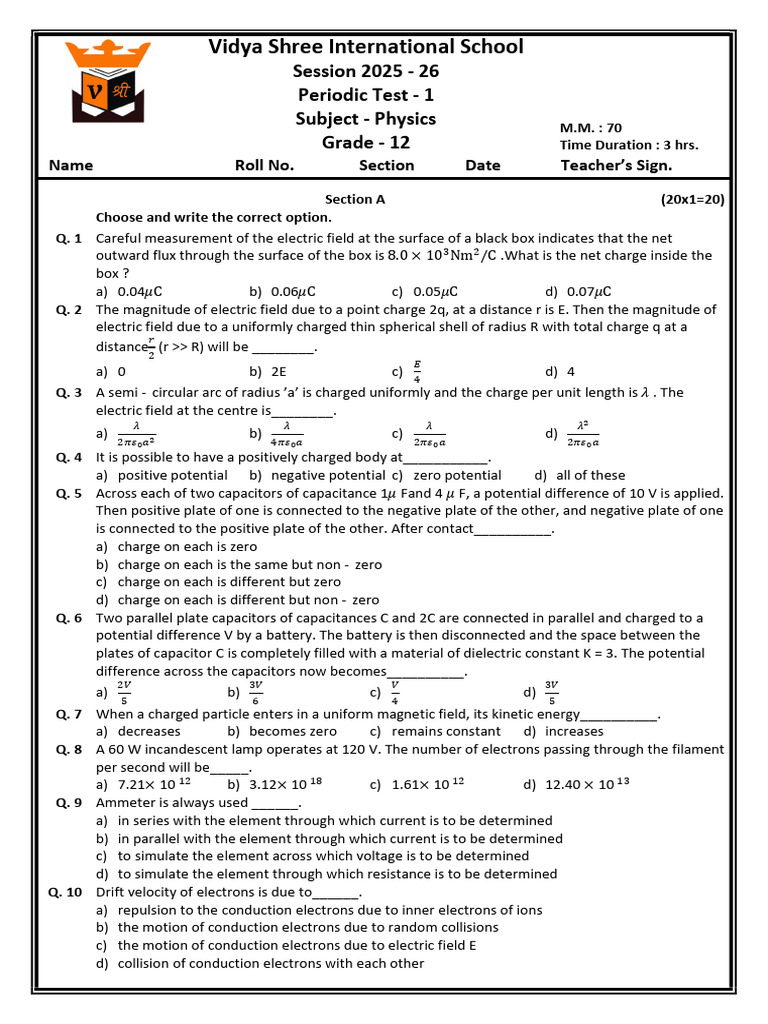 Grade 12 Physics PT 1 2025 26hjjjjjjjjjjjj | PDF | Electrical Resistivity And Conductivity ...