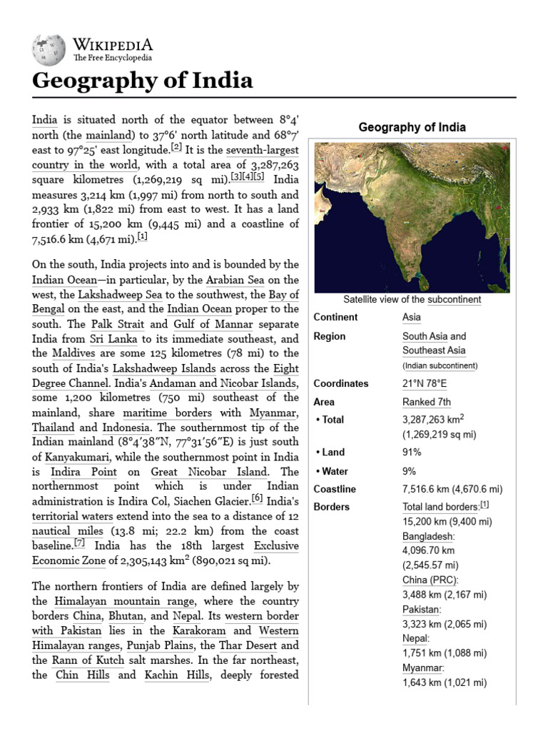 Geography of India - Wikipedia | PDF | Himalayas | Earth Sciences