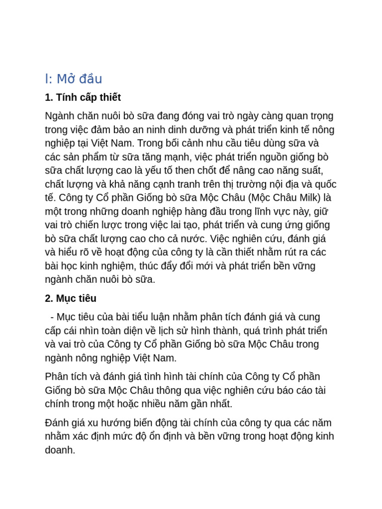 Phân Tích BCTC Của Công Ty Cổ Phần Giống Bò Sữa Mộc Châu | PDF