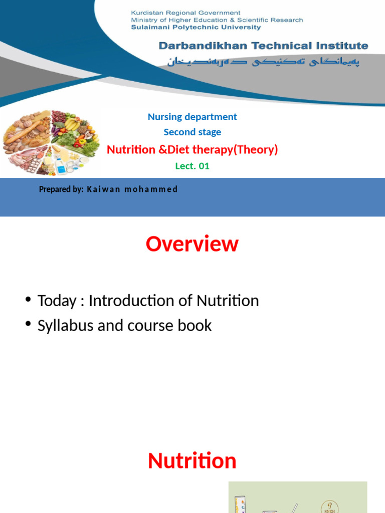 Nutrition &diet Therapy Lect. 01 | PDF | Nutrition | Diet & Nutrition