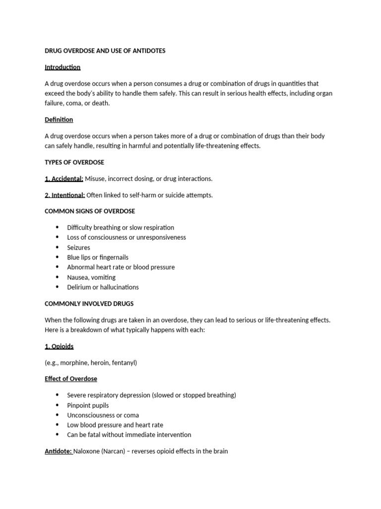 Drug Overdose: Types, Signs, and Antidotes | PDF | Drug Overdose | Naloxone
