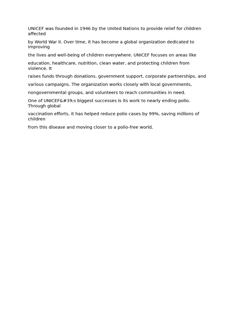 UNICEF Was Founded in 1946 by The United Nations To Provide Relief For ...