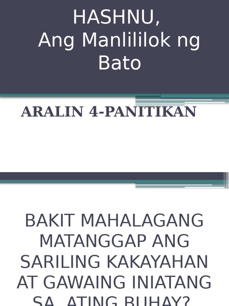 Aralin 4-Panitikan - Hashnu, Ang Manlililok NG Bato | PDF