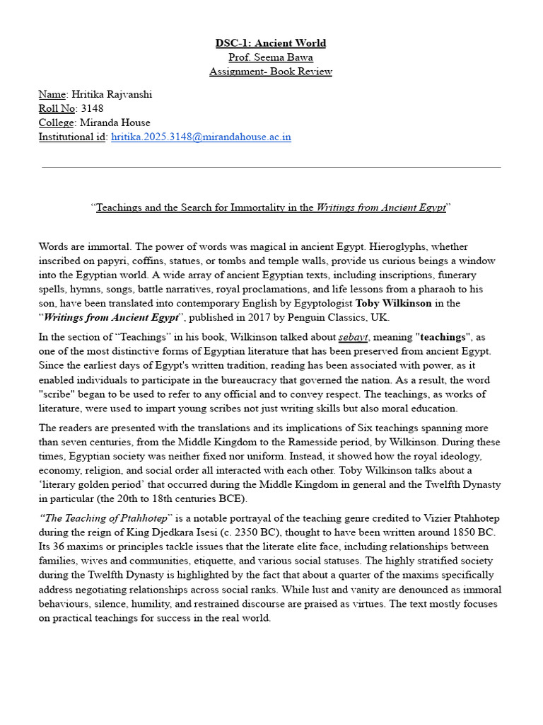 Teachings in Ancient Egypt Review | PDF | Ancient Egypt