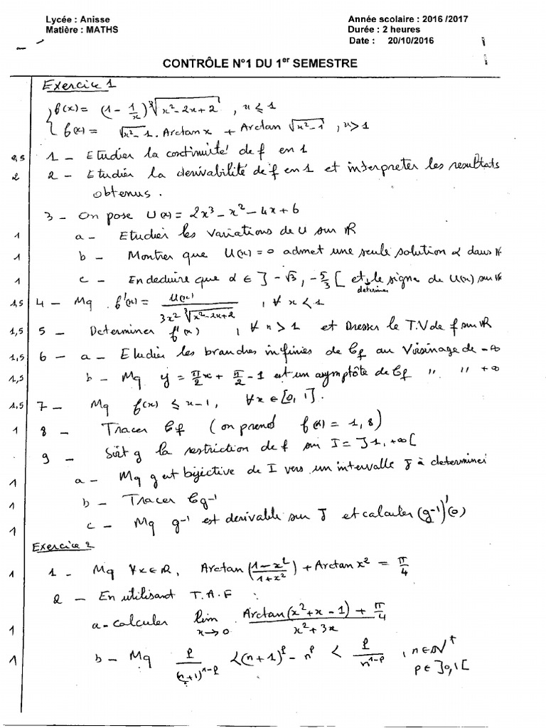 Devoir 1 Modele 1 Mathematiques 2 Bac SM Semestre 1 1 | PDF