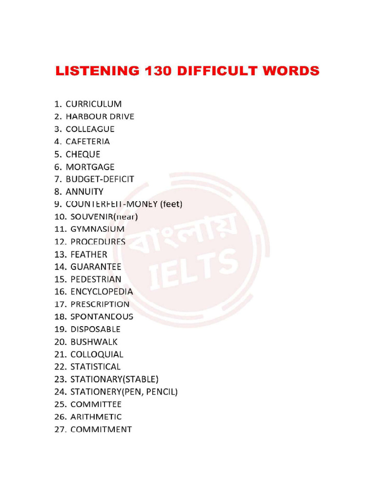 130 Difficult Words | PDF