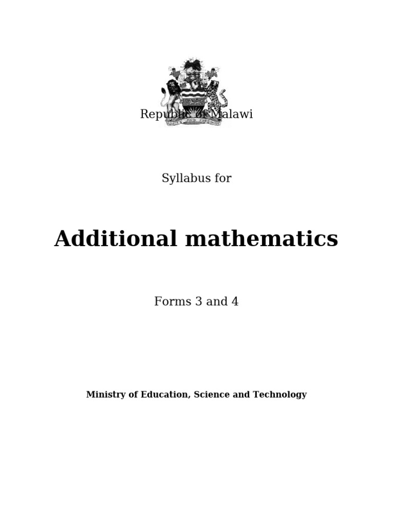 Additional Maths Syllabus Forms 3-4 | PDF | Trigonometric Functions ...