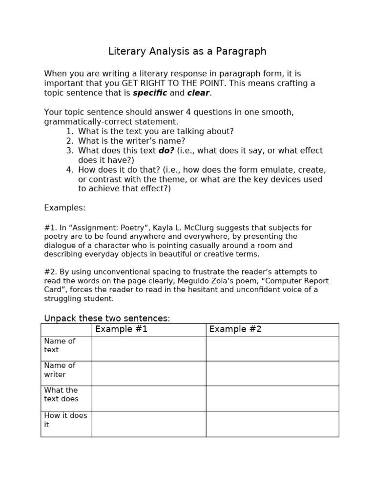 Literary Analysis Topic Sentence | PDF