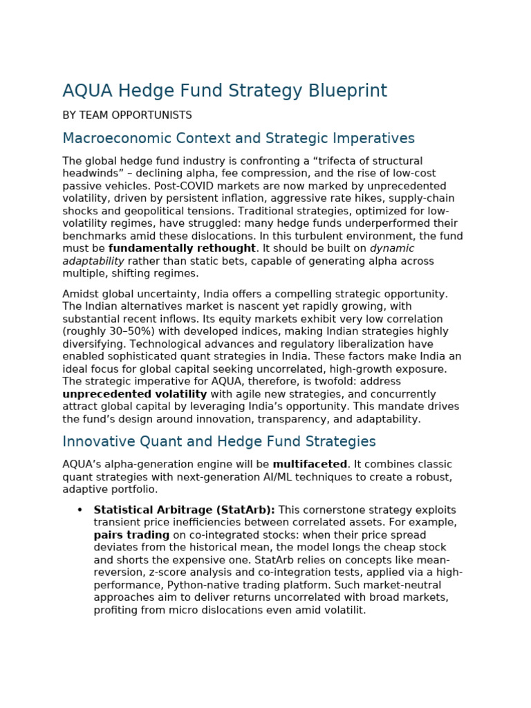 AQUA Hedge Fund Strategy Blueprint | PDF | Financial Risk | Hedge Fund
