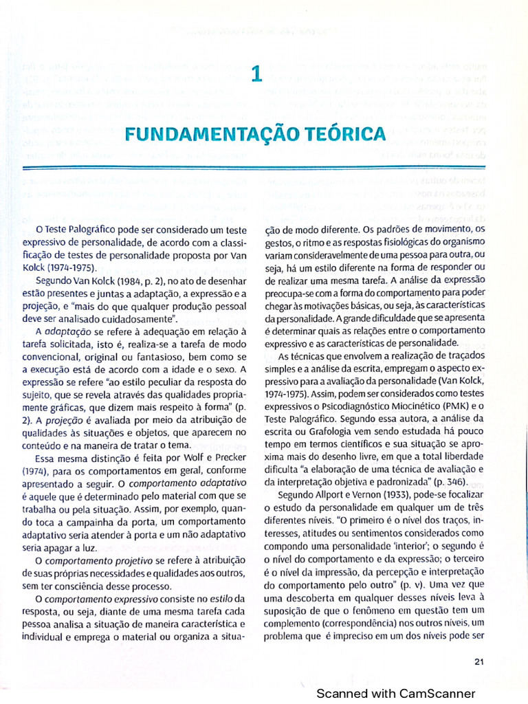 TEORIA TESTE PALOGRÁFICO em Psicologia | PDF