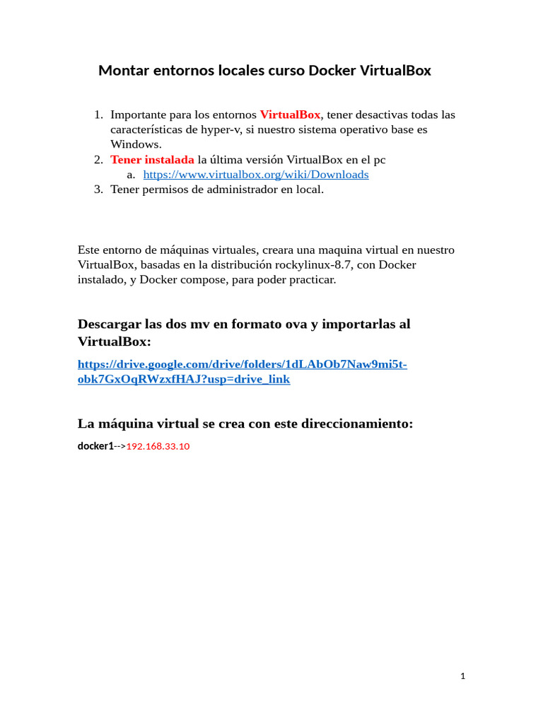 Entorno MV Docker VirtualBox | PDF