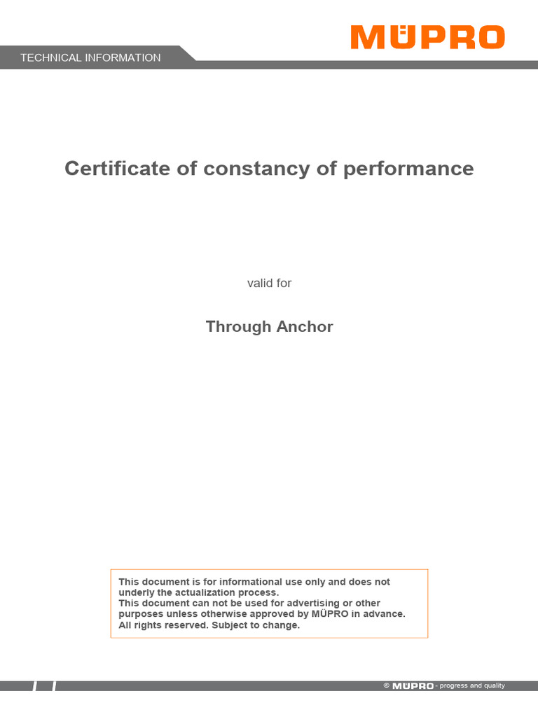 Certificate of Constancy of Performance - Through Anchor | PDF