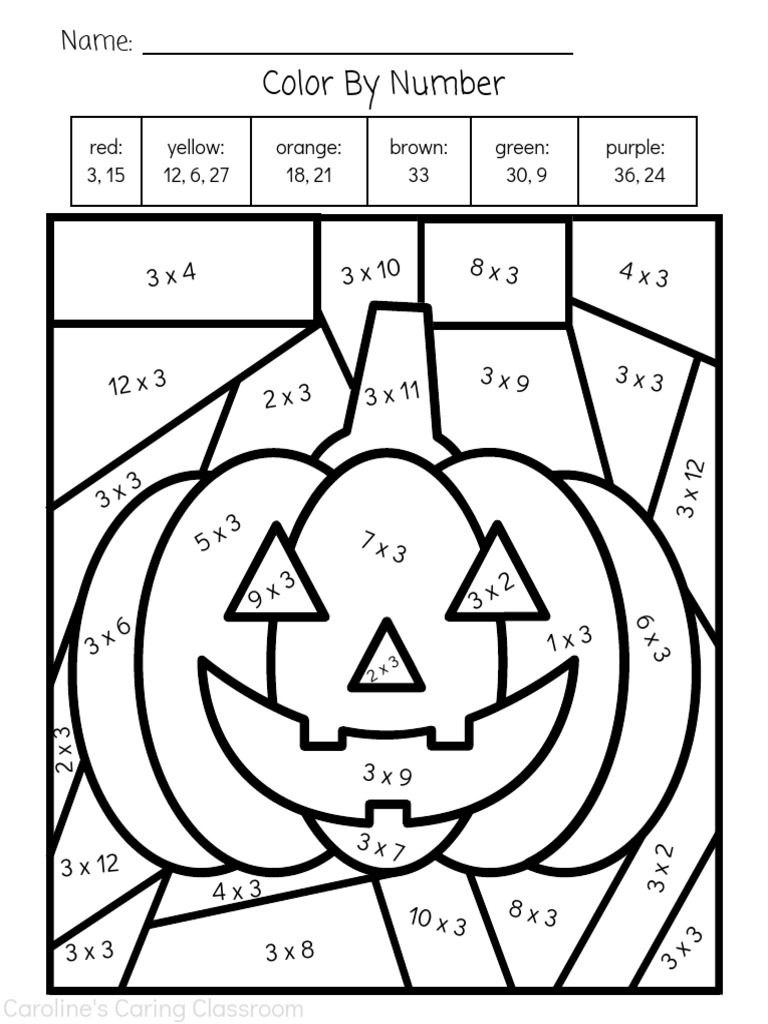 FallColorByNumberHalloweenMultiplication 1 | PDF