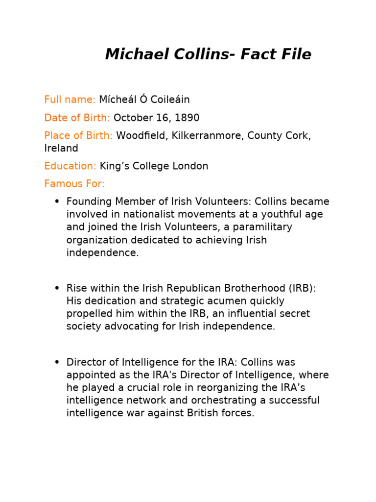 Michael Collins - Fact File | PDF | Michael Collins (Irish Leader ...