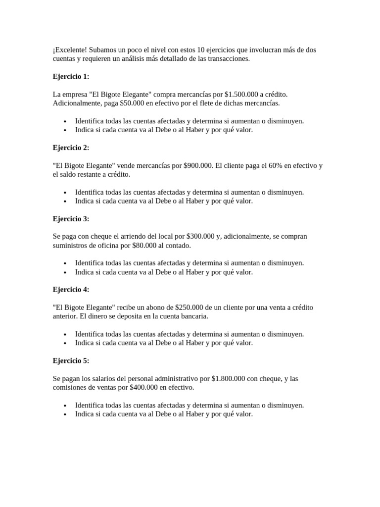 Ejercicios de Debe y Haber en Contabilidad | PDF | Bancos | Cuentas por ...