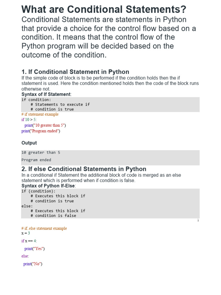 Conditional Statements Notes | PDF | Grammar | Software Development