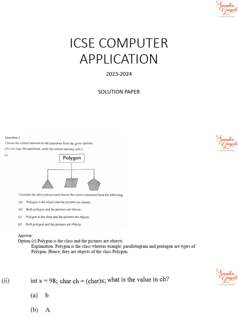 ICSE 2024 Computer Appl | PDF | Method (Computer Programming) | Class (Computer Programming)