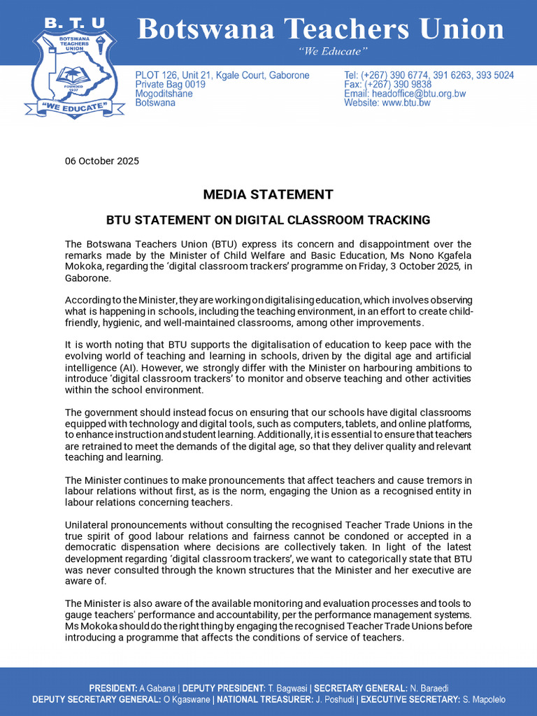 Btu Media Statement On Digital Classroom Trackers | PDF | Teachers ...
