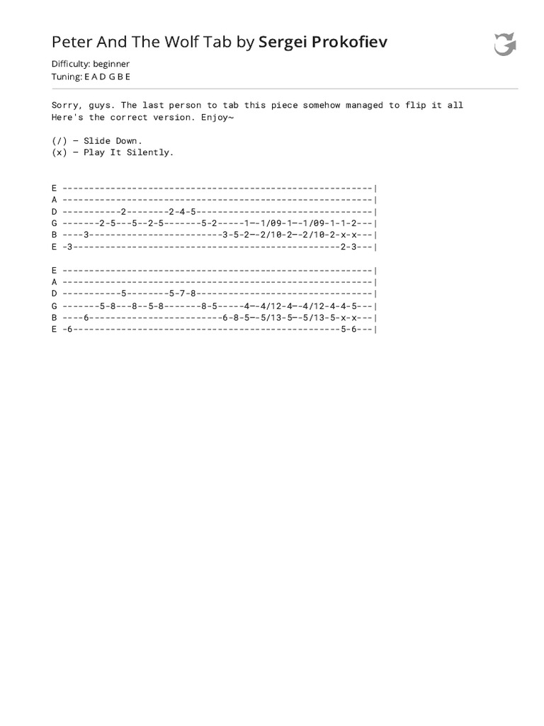 Peter and The Wolf Tab (Ver 3) by Sergei Prokofievtabs | PDF