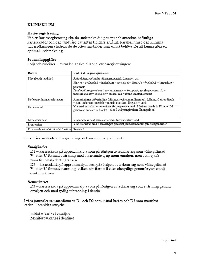 PM Kariesregistrering VT25 | PDF