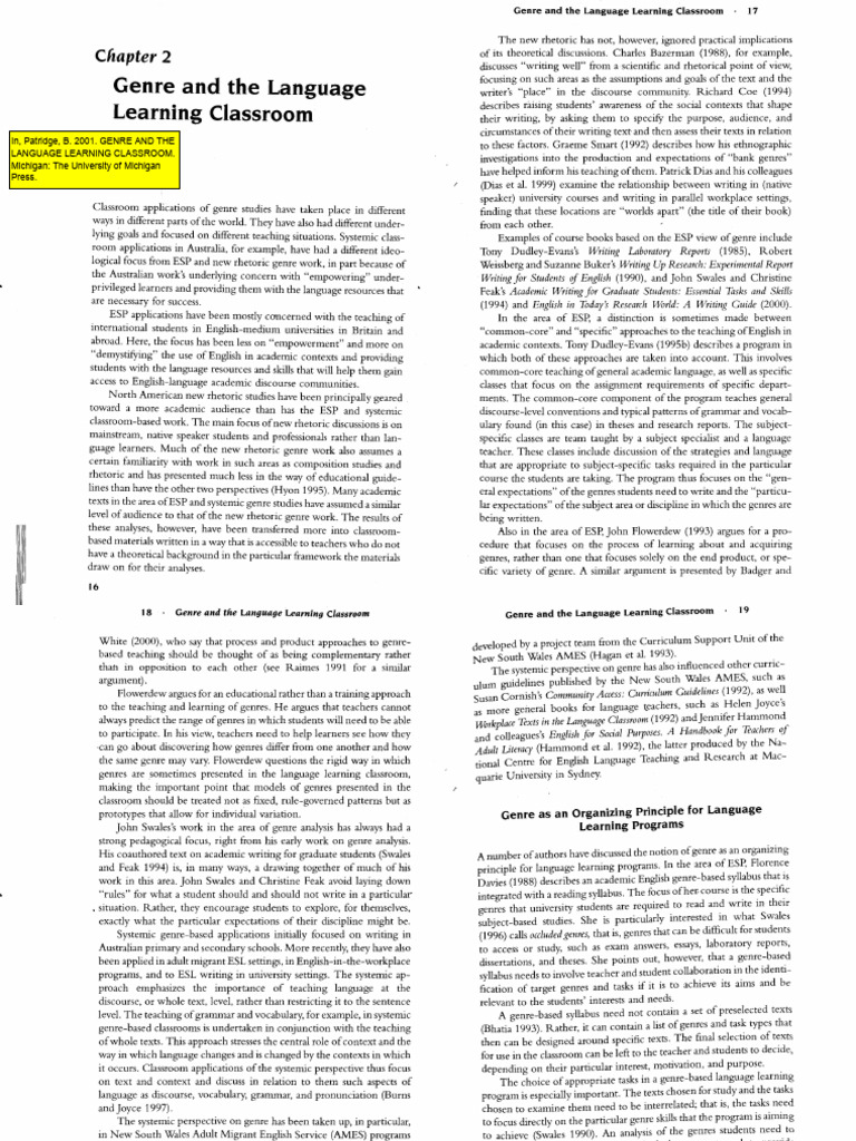 Chapter 2 Paltridge Genre and Classroom | PDF