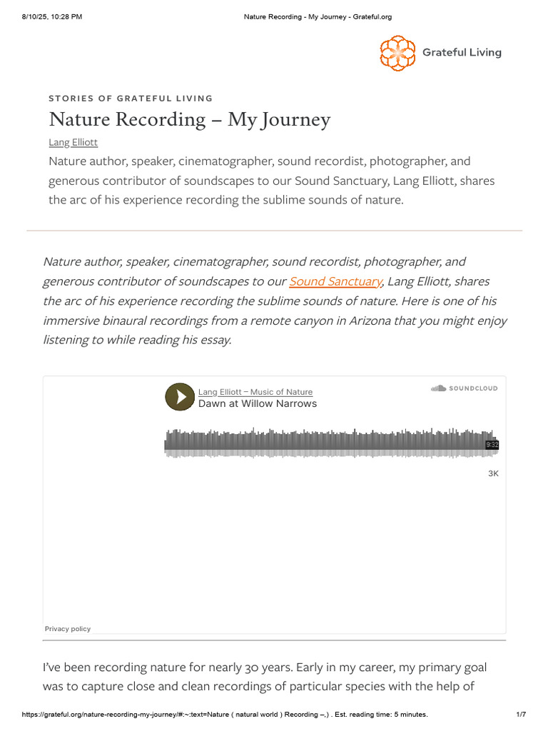 Lang' Nature Recording - My Journey | PDF | Mobile App | Sound